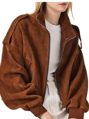 ALLSAINTS Lowden Suede Jacket - Cognac Brown