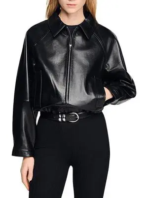 Sandro Lambskin Leather Jacket - Black