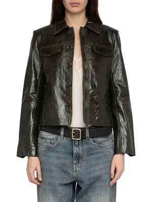 Zadig&Voltaire Liam Cuir Glossy Leather Jacket - Tilleul