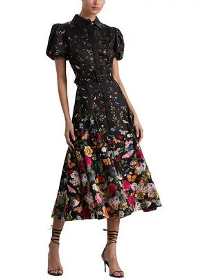 Alice + Olivia Henrietta Floral Print Midi Dress - Solar Strength Black