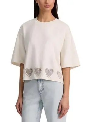 Alice + Olivia Evan Oversized Cropped Tee - Off White