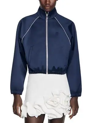Sandro Cropped Satin Jacket - Navy / Black