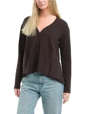 WILT CLOTHING Button-Front Mixed Cardigan Chocolate Torte
