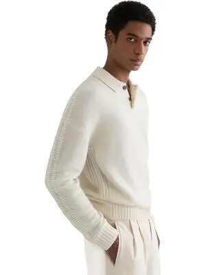 REISS Elm Wool-Blend Polo Jumper White