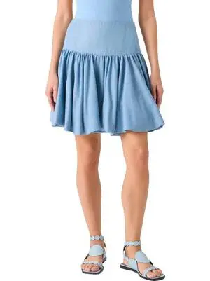 Akris Balloon Hem Denim Miniskirt - Sky Blue Denim