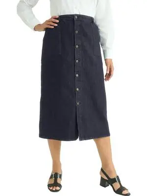 JESSICA LONDON True Fit Button-front Midi Skirt - Indigo