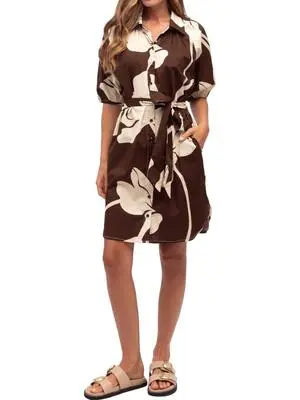 LABEL OF LOVE Bloom Floral Shirt Dress - Chocolate