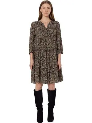 Gerard Darel Lyne V-neck Printed Dress - Medium Khaki