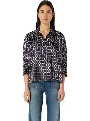 Gerard Darel Ariane Geometric Print Boxy Blouse - Ink