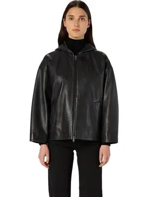 Gerard Darel Nabila Hooded Leather Jacket - Black