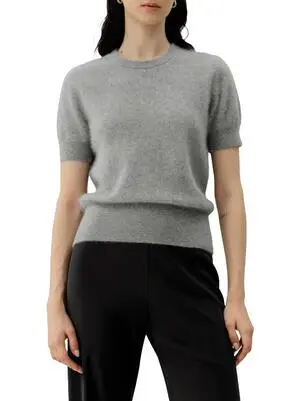 Lilysilk Brushed Cashmere Short Sleeve Sweater - Foggy