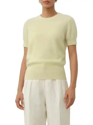 Lilysilk Brushed Cashmere Short Sleeve Sweater - Lemon Yellow