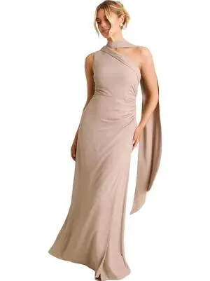 SIX STORIES One-shoulder Chiffon Gown - Truffle