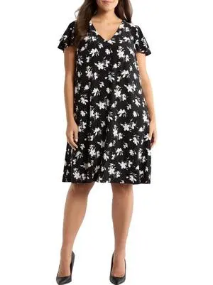 Anne Klein Floral Flutter Sleeve Sheath Dress - Anne Black/white Dove