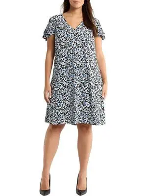 Anne Klein Floral Double Flutter Sleeve Sheath Dress - Blue Yonder Multi