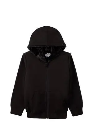 MEMOI Zip-up Hoodie With Faux Fur Lining - Black