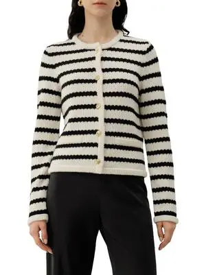 Lilysilk Stripped Crochet Washable Wool Cardigan - Black&white Stripes