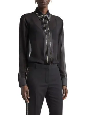 Versace Studded Silk Georgette Button-up Shirt - Black