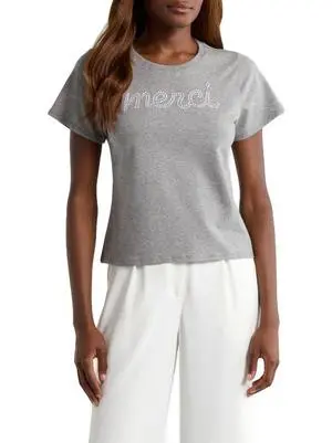 Cinq À Sept Merci Embellished Graphic T-shirt - Heather Grey/white