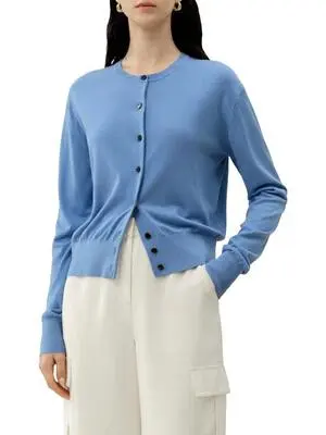Lilysilk Round-neck Silk Cashmere Cardigan - Azure