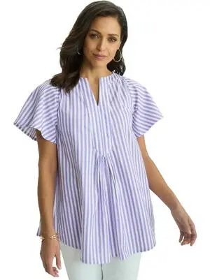 JESSICA LONDON Notch Neck Top - Lavender Feeder Stripe