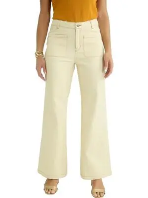 JESSICA LONDON Contrast Stitch Wide Leg Jean - Oatmeal