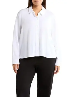 Eileen Fisher Classic Collar Crop Button-up Shirt - White