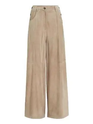 Brunello Cucinelli Suede Maxi Trousers - Beige