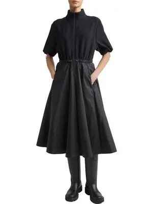 Moncler Mixed Media Technical Midi Shirtdress - Black