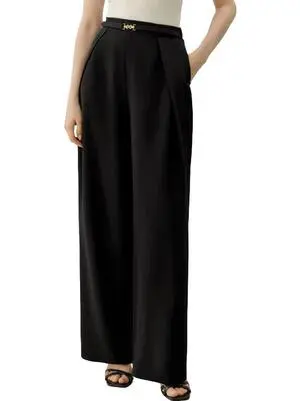 Lilysilk Stretch Heavy-weight Crepe Wide-leg Trousers - Black
