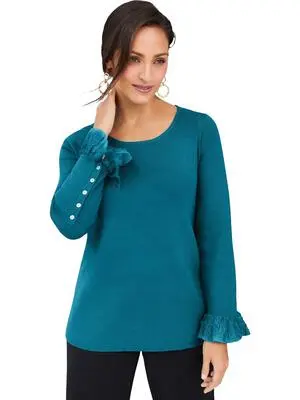JESSICA LONDON Lace Cuff Pullover - Deep Teal