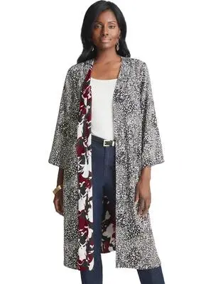 JESSICA LONDON Reversible Kimono Jacket - Burgundy Floral Cheetah