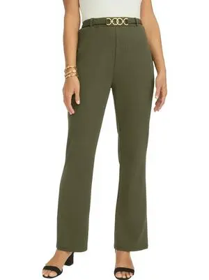 JESSICA LONDON Knit Crepe Bootcut Pant - Dark Olive Green