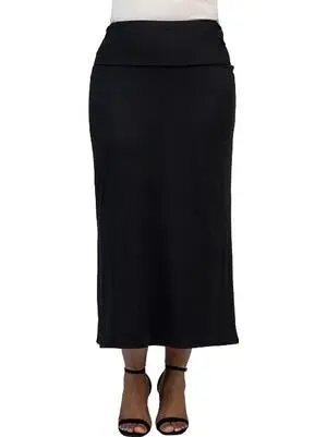 24SEVEN COMFORT APPAREL Foldover Maxi Skirt - Black
