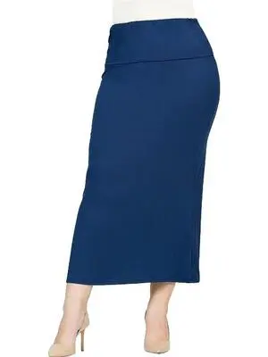 24SEVEN COMFORT APPAREL Foldover Maxi Skirt - Navy