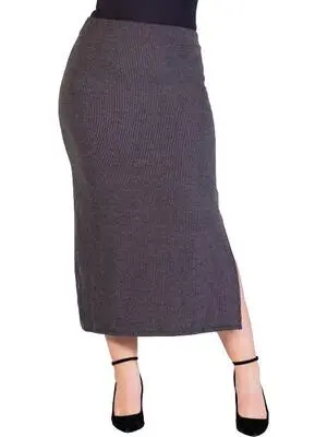24SEVEN COMFORT APPAREL Ribbed Knit Maxi Skirt With Side Slit - Black