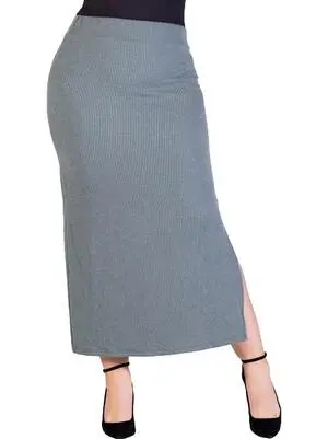 24SEVEN COMFORT APPAREL Ribbed Knit Maxi Skirt With Side Slit - Green