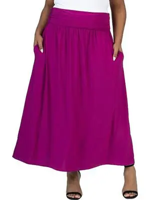 24SEVEN COMFORT APPAREL Foldover Maxi Skirt With Pockets - Magenta