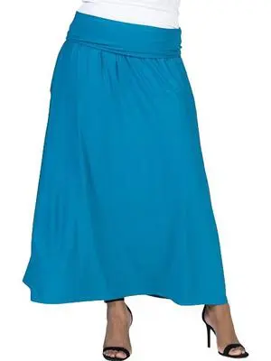 24SEVEN COMFORT APPAREL Foldover Maxi Skirt With Pockets - Teal