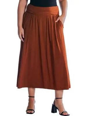 24SEVEN COMFORT APPAREL Foldover Maxi Skirt With Pockets - Tobacco