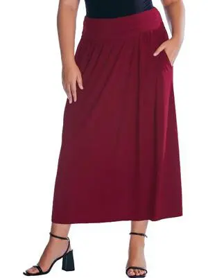 24SEVEN COMFORT APPAREL Foldover Maxi Skirt With Pockets - Wine