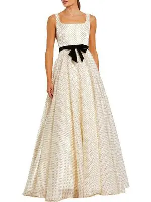 Mac Duggal Polka Dot Organza Ballgown With Velvet Bow - Ivory