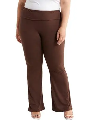 24SEVEN COMFORT APPAREL Bootcut Pants With Folded Waistband - Brown