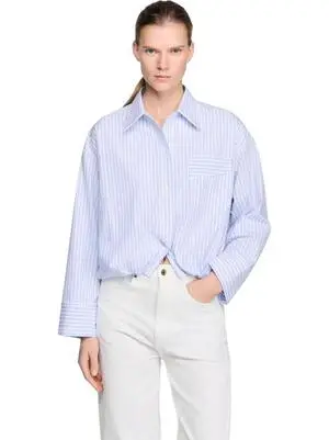 Sandro Cropped Striped Shirt - Blu/white