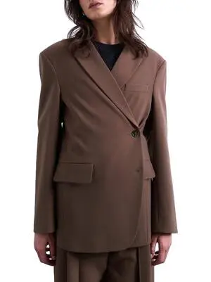 Topshop Asymmetric Slouchy Blazer - Taupe