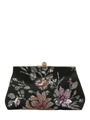 Badgley Mischka Lyric Sequin Floral Top Handle Pouch - Black Multi