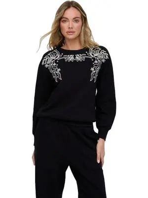 RAFFYA Long Sleeve Embroidered Sweatshirt - Black