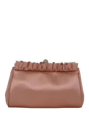 Badgley Mischka Olivia Satin Ruffle Top Pouch Clutch - English Rose