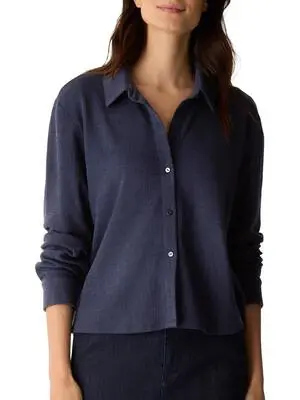 Eileen Fisher Classic Collar Crop Button-up Shirt - Ink