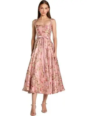 Mac Duggal Brocade A-line Midi Dress - Pink Multi